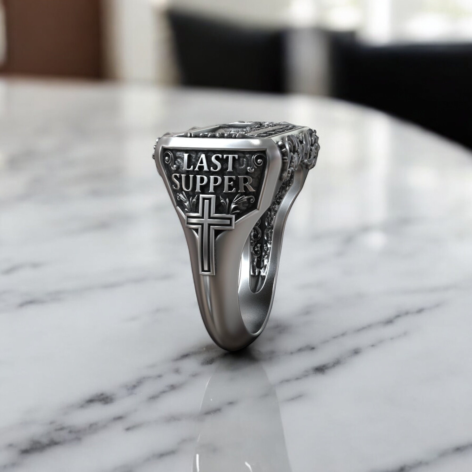 Jesus Christ the Last Supper Leonardo Pattern Signet 925 Sterling ...