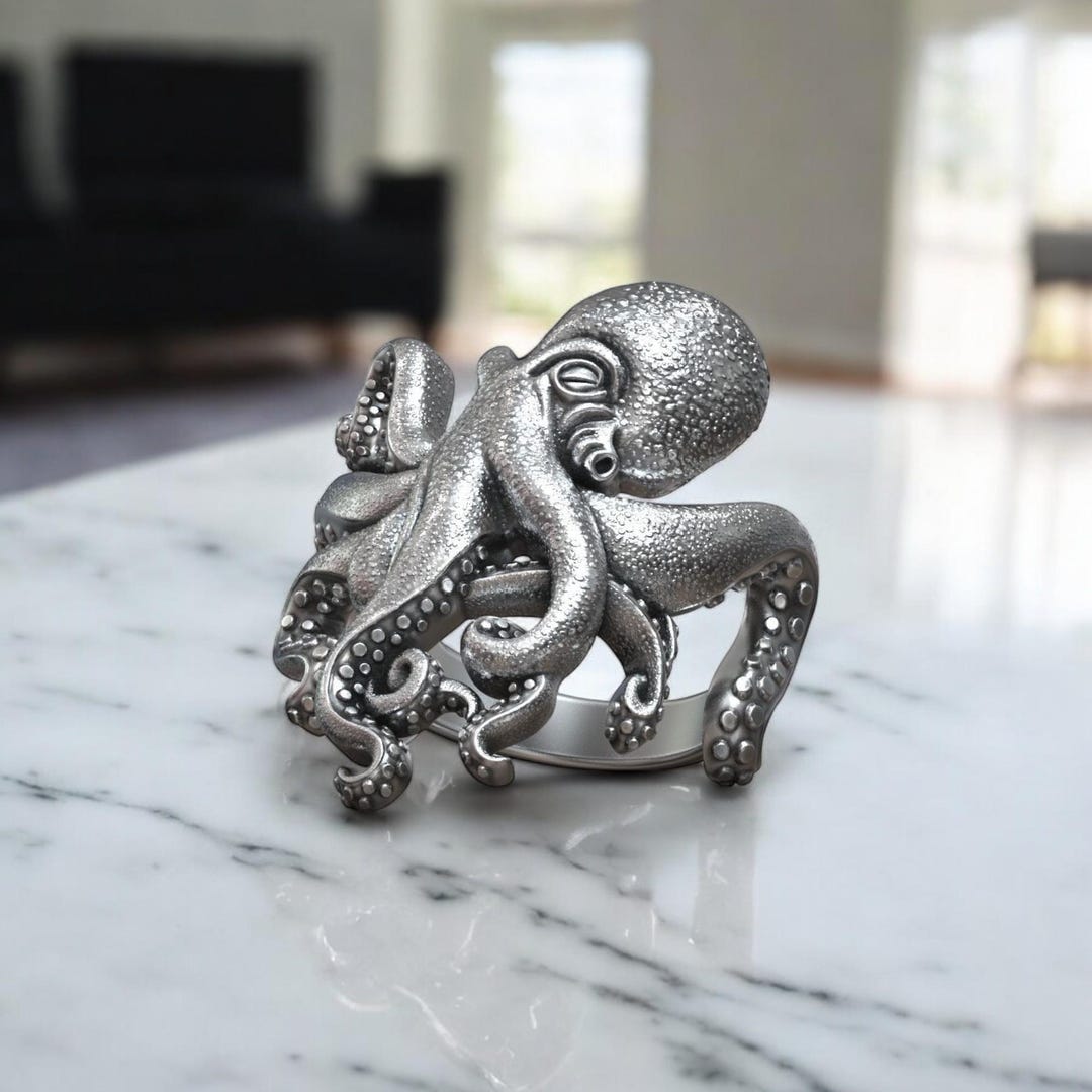Kraken Gothic Octopus Tentacles Ring 925 Sterling Silver for Unique Sea ...