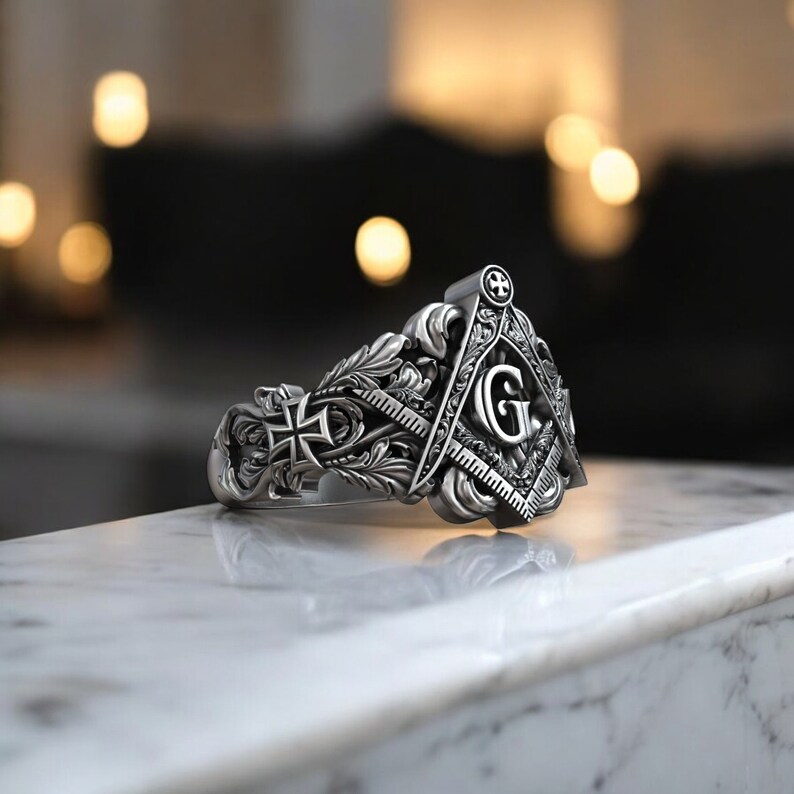 Freemasons Square and Compass Pattern Ring 925 Sterling Silver Masonic ...