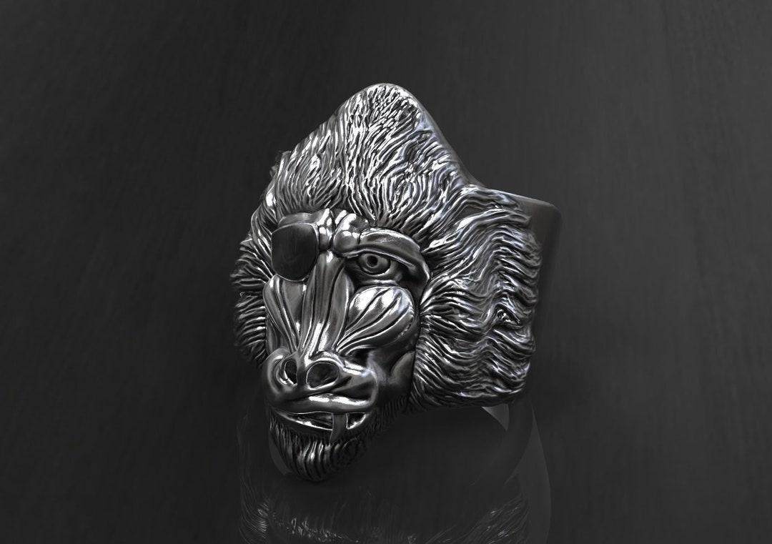 The Head Ring Baboon, Silver Ring for Men , Animal Silver Ring , Silver ...