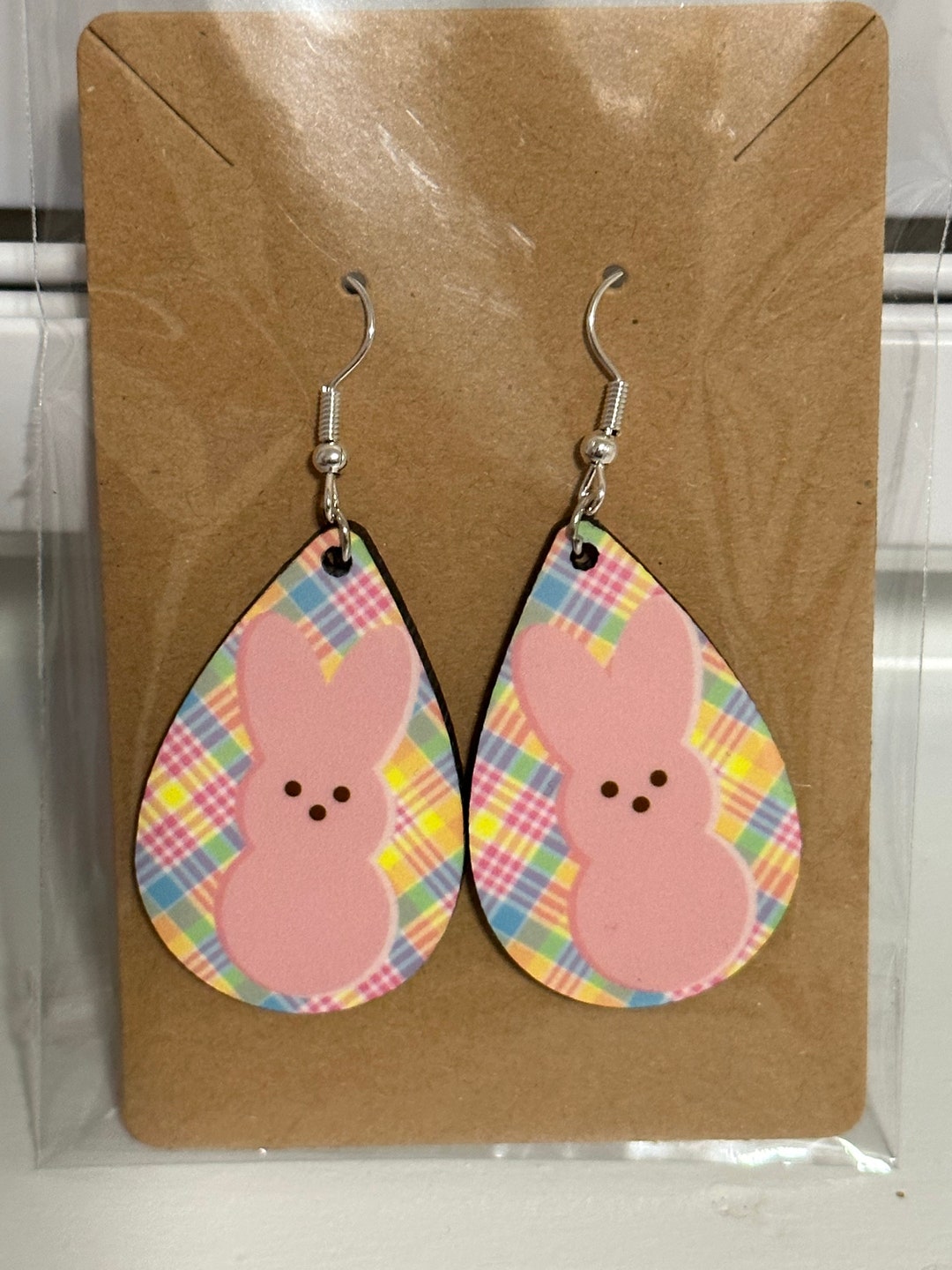Easter Peep/bunny Teardrop Dangle Ligthweight Wooden Earrings Pink - Etsy