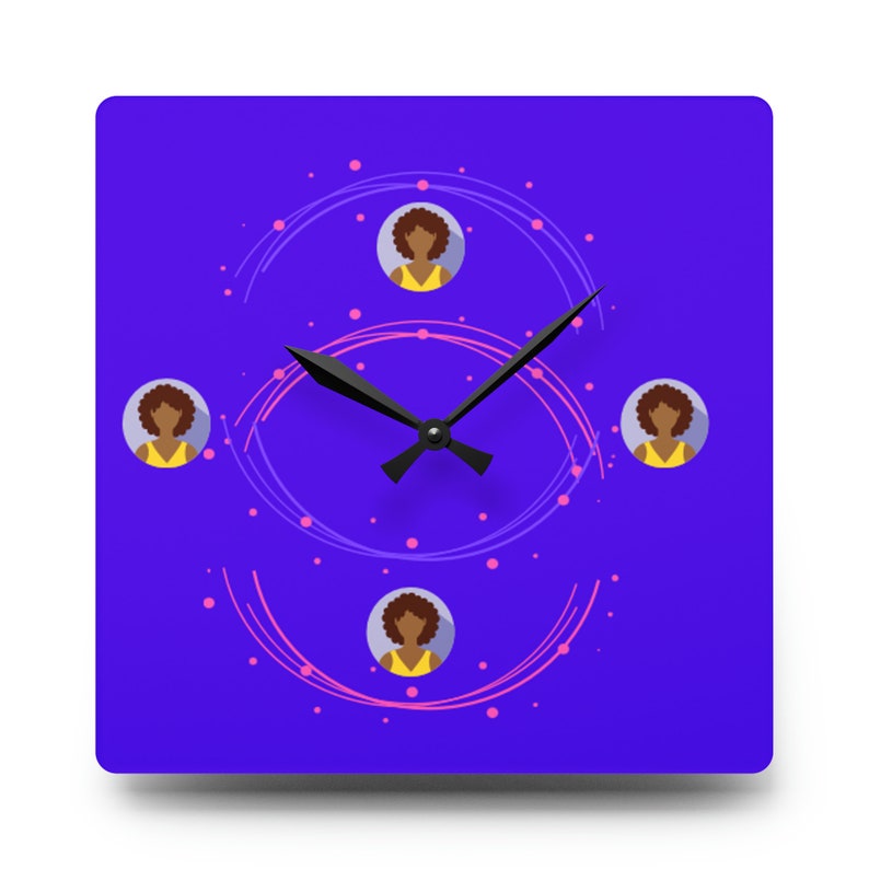 Woman Wall Clock - Black Woman Purple Square Clock - Pink Graphic Lady ...