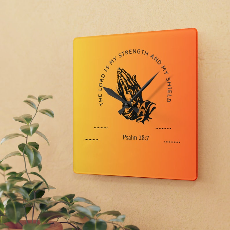 Praying Hands Clock - Bible Verse Square Wall Clock, Psalm 28:7 Wall ...