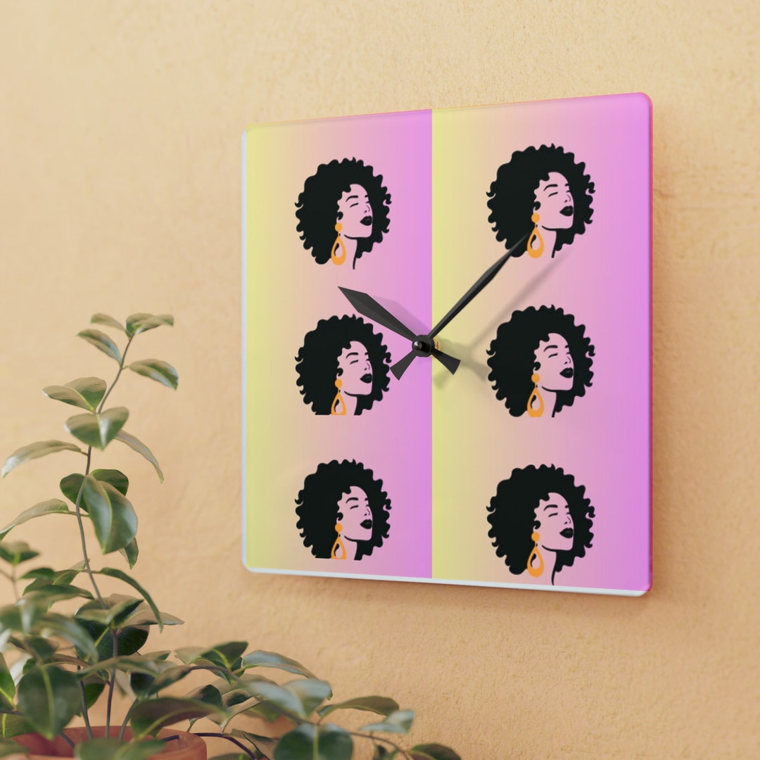 African American Woman Wall Clock - Afro Queen Square Wall Clock ...
