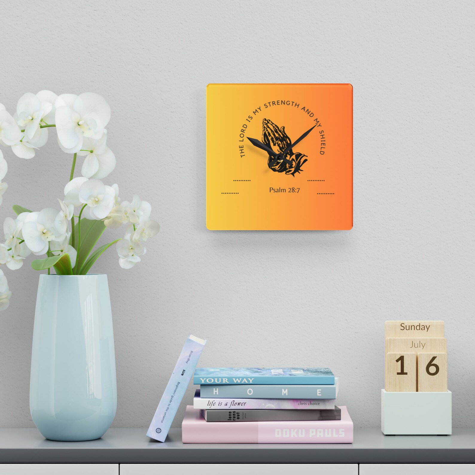 Praying Hands Clock - Bible Verse Square Wall Clock, Psalm 28:7 Wall ...