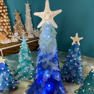 SEAGLASS TREE With Lights Ombré Sea Glass Tree , Aqua, Blue, White ...