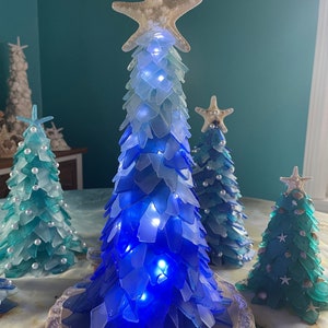 SEAGLASS TREE With Lights Ombré Sea Glass Tree , Aqua, Blue, White ...
