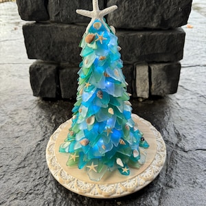 Lighted Sea Glass Tree: Aqua Blue Beach Decor With Starfish - Etsy