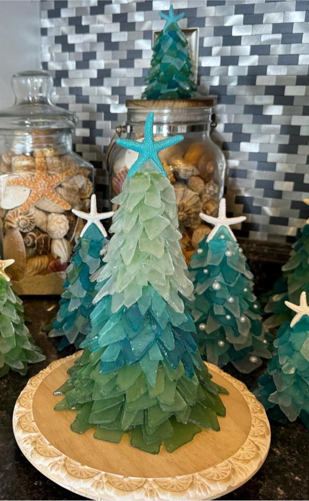 SEAGLASS TREE With Lights Ombré Sea Glass Tree , Aqua, Blue, White ...