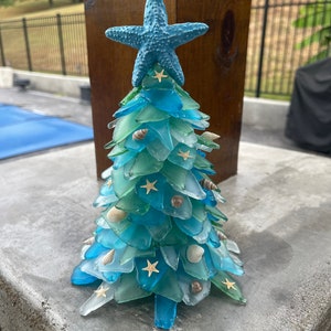 Lighted Sea Glass Tree: Aqua Blue Beach Decor With Starfish - Etsy