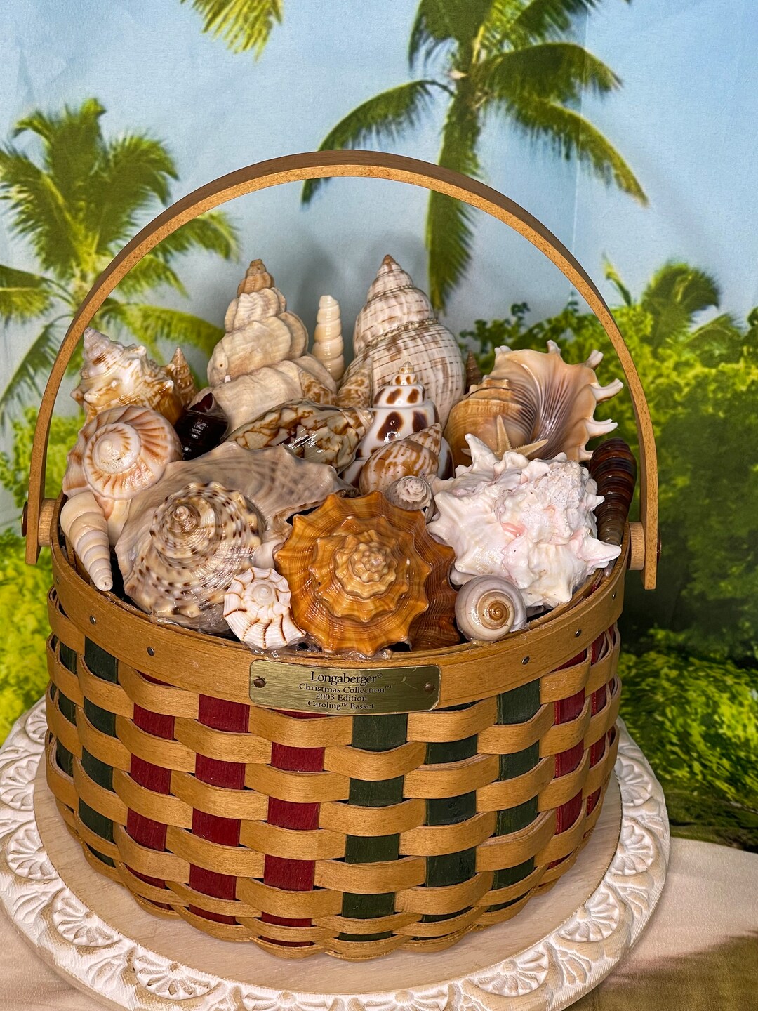 FREE SHIPPING Longaberger Basket Full of Seashells, Seashell Basket ...