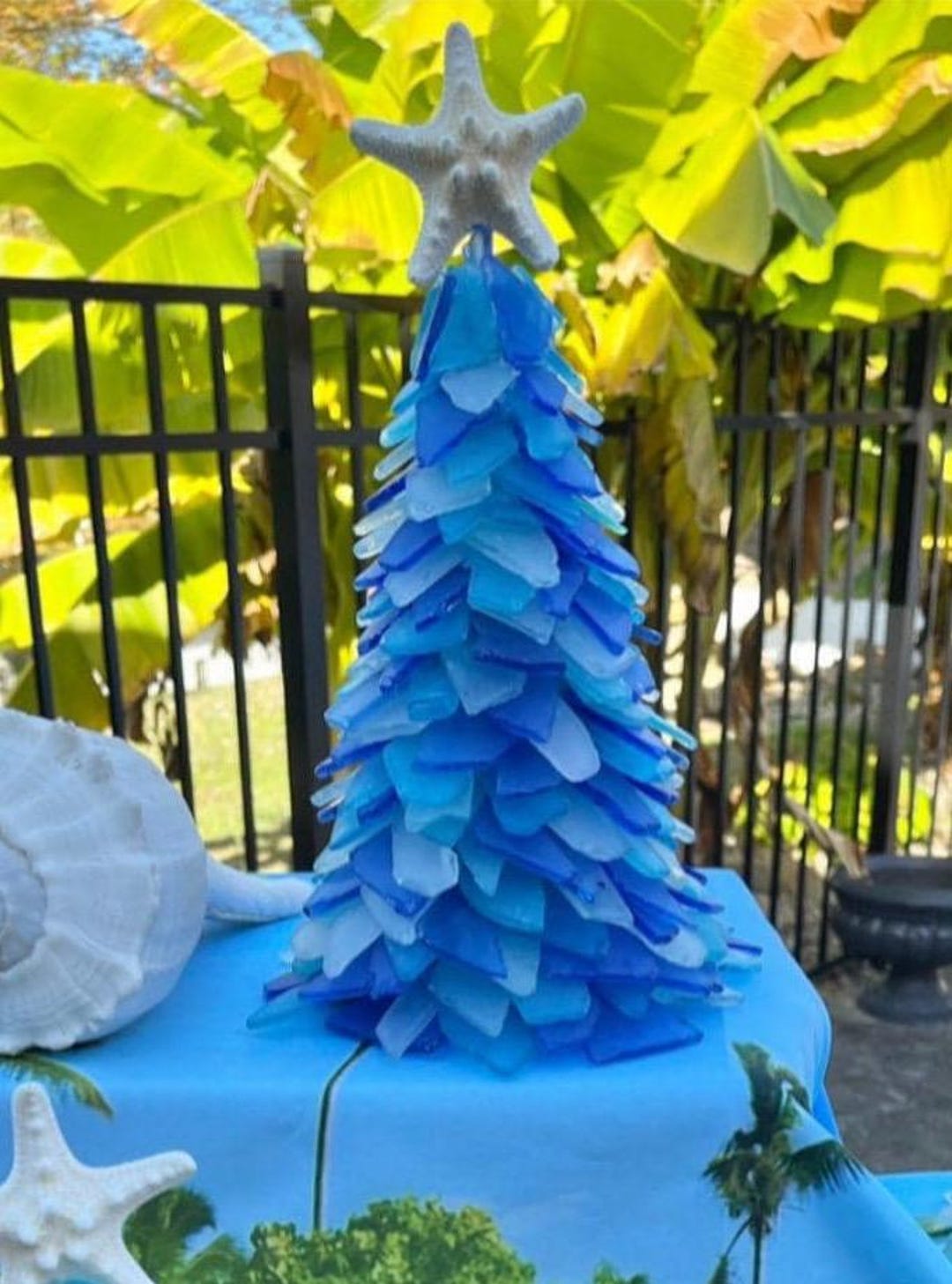 Cobalt Blue Sea Glass Tree With Starfish Topper: Coastal Decor - Etsy