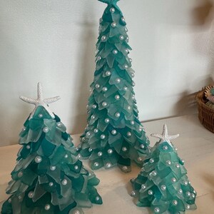 Sea Glass Christmas Tree With Starfish, Coastal Decor With Pearls ...