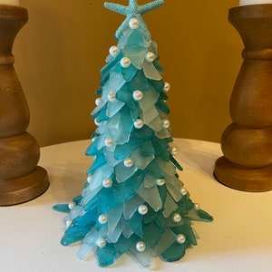 Sea Glass Christmas Tree With Starfish, Coastal Decor With Pearls ...