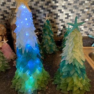 SEAGLASS TREE With Lights Ombré Sea Glass Tree , Aqua, Blue, White ...