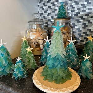 SEAGLASS TREE With Lights Ombré Sea Glass Tree , Aqua, Blue, White ...