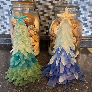 SEAGLASS TREE With Lights Ombré Sea Glass Tree , Aqua, Blue, White ...