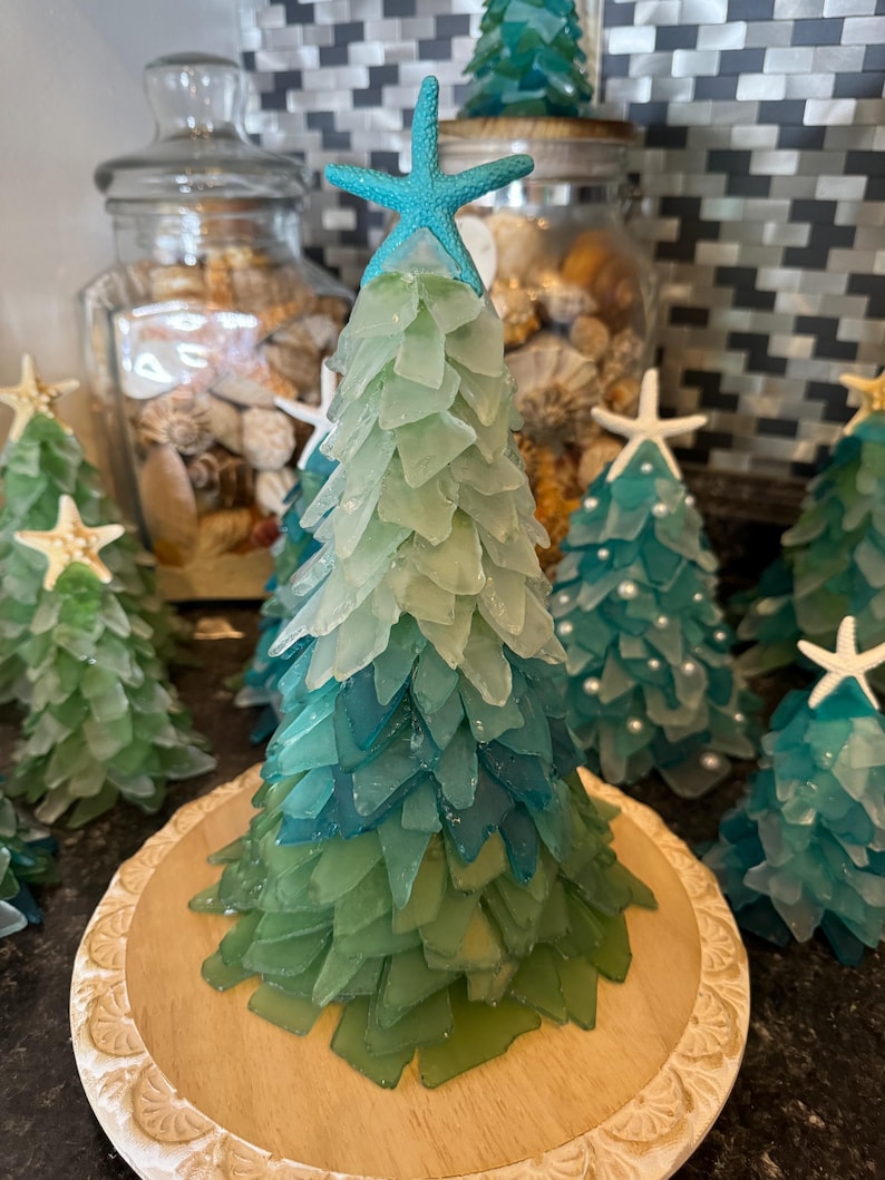 Ombré Sea Glass Christmas Tree With Lights: Coastal Decor, FREE GIFT - Etsy
