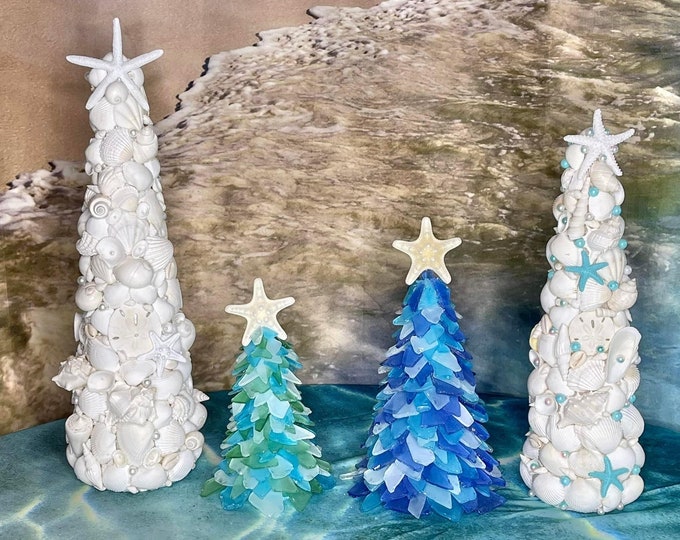 17 White Seashell Tree With Aqua Colored Pearls, Seashell Tree With ...