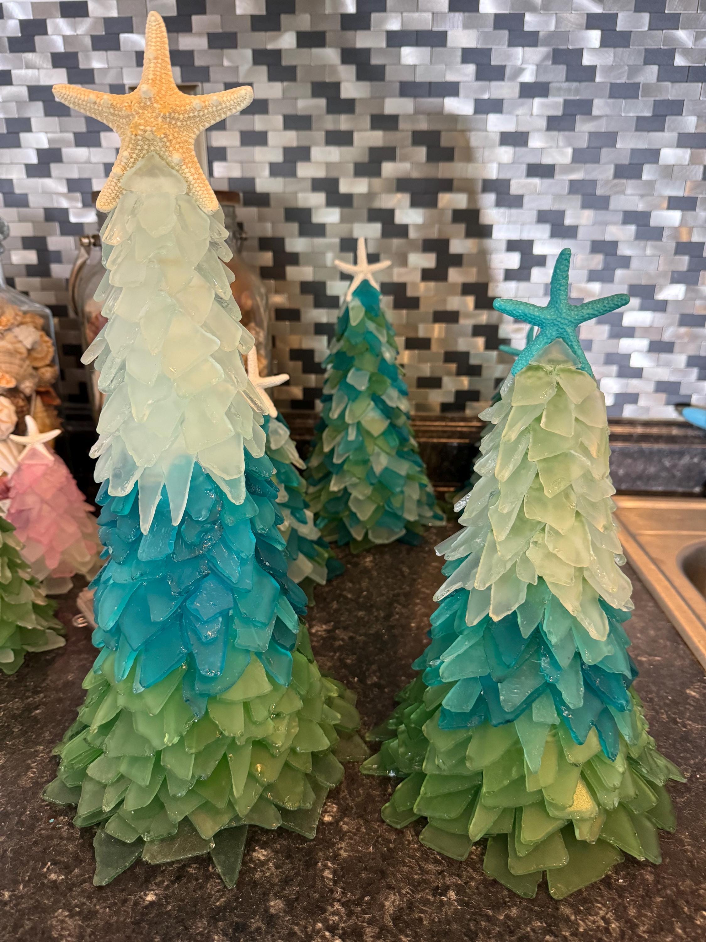 Ombré Sea Glass Christmas Tree With Lights: Coastal Decor, FREE GIFT - Etsy