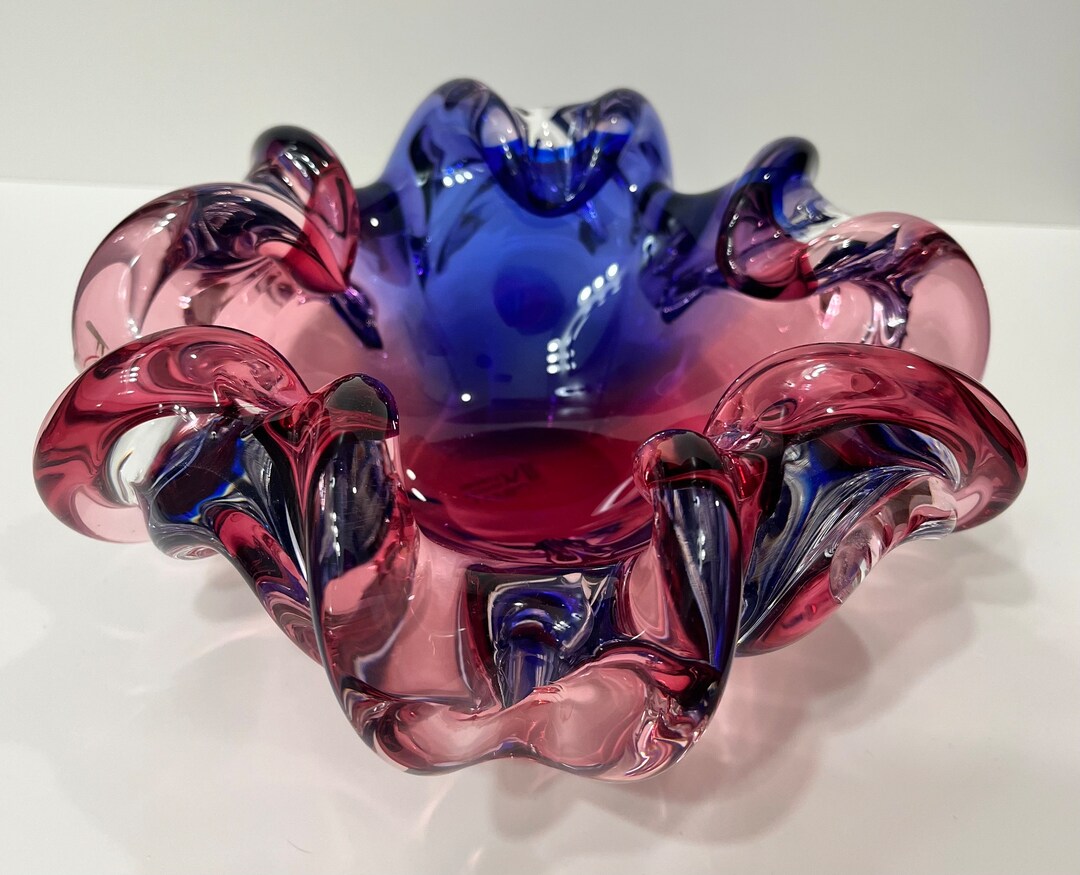 Vintage Murano Oball Pink, Blue, Purple Large Catchall Bowl Mid Century ...