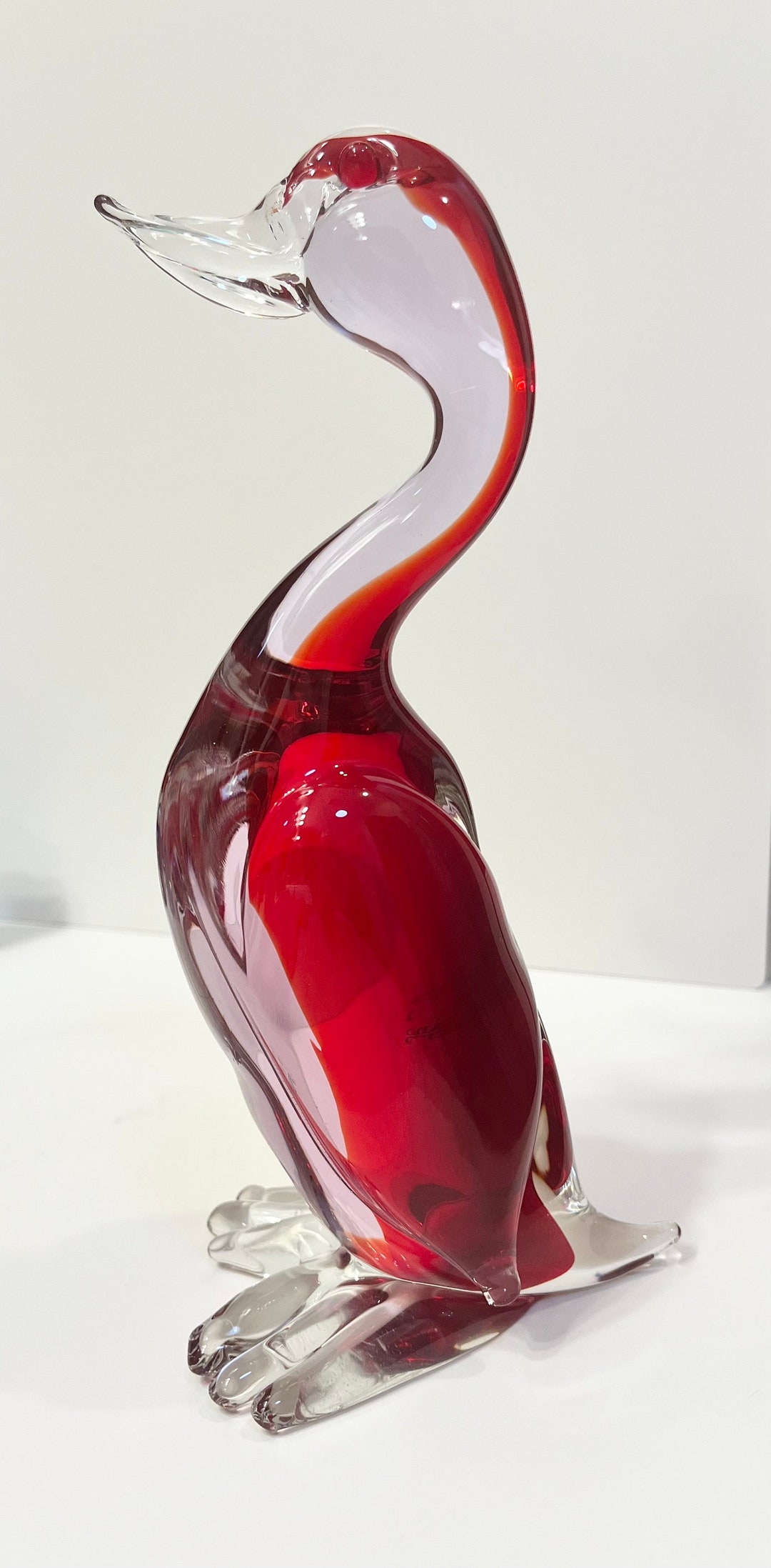 Vintage Murano Glass Large Purple/lavender Red Duck With Label ...