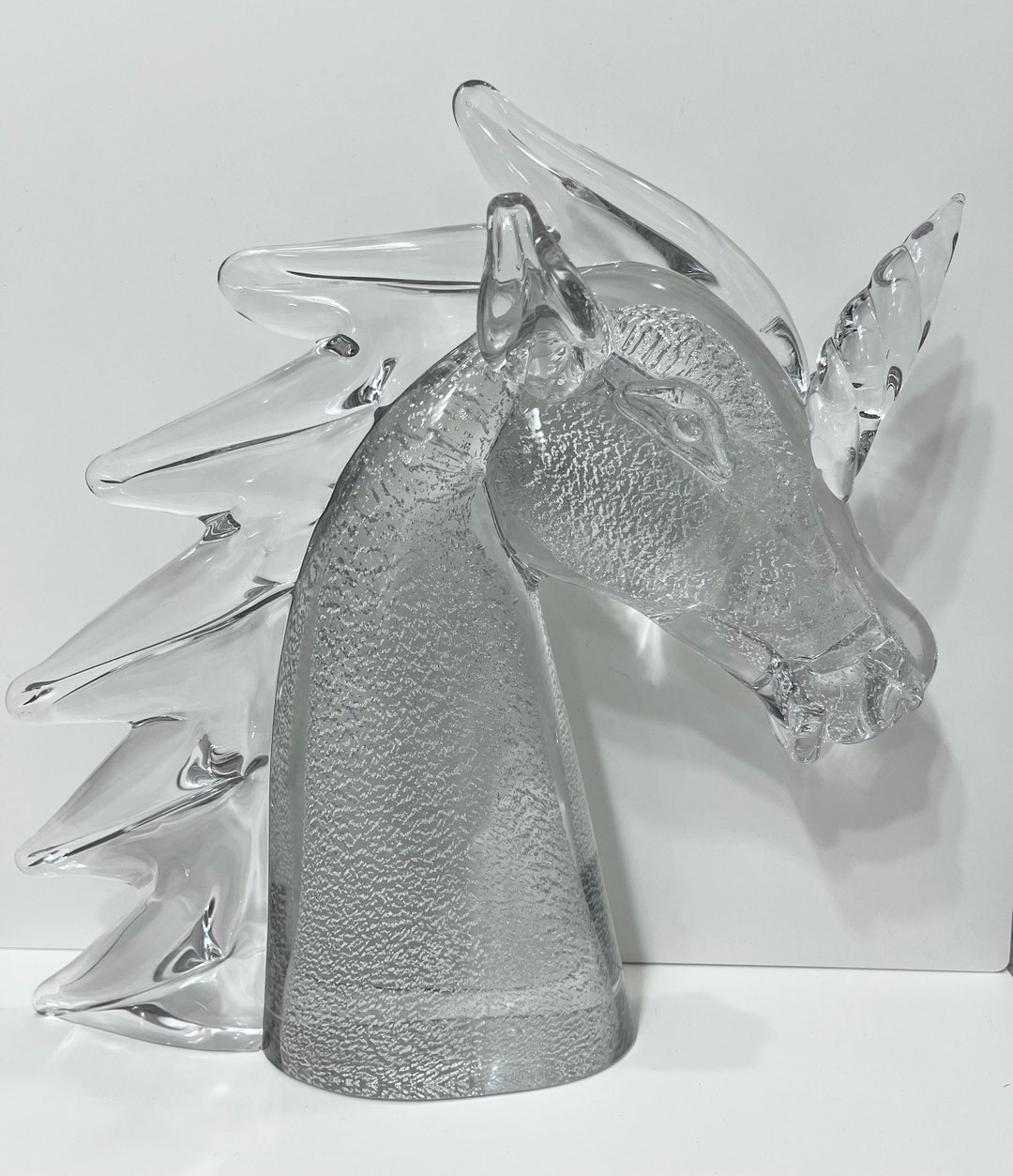 Vintage Murano Glass Silver Flake Unicorn Head-large-eye Catching ...