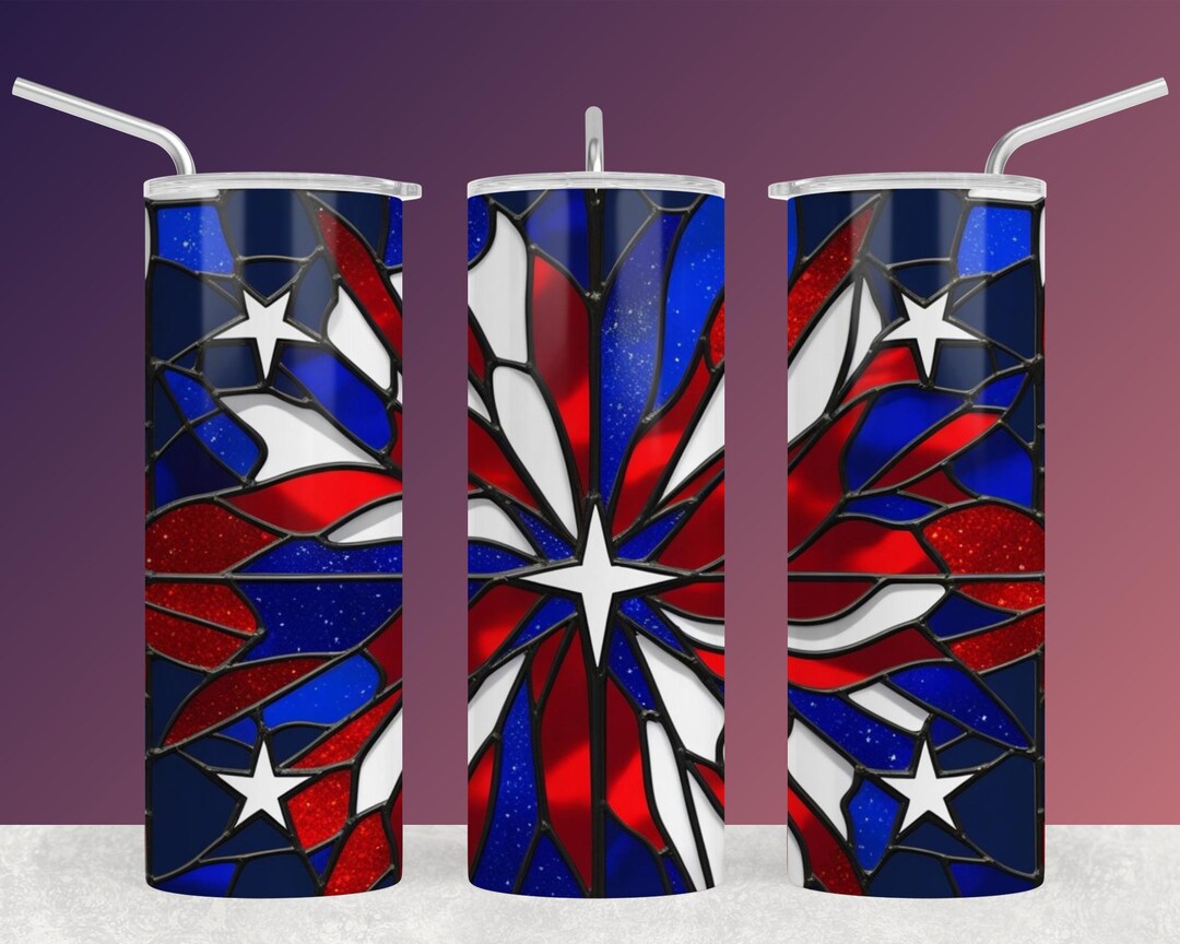 Mandala Stained Glass PNG Tumbler Wrap Patriotic Red White Blue ...