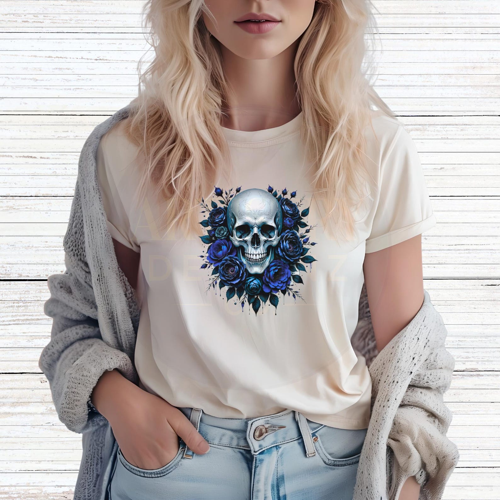 Goth Skull Png Sublimation, Blue Rose Skull Shirt Design, Gothic ...