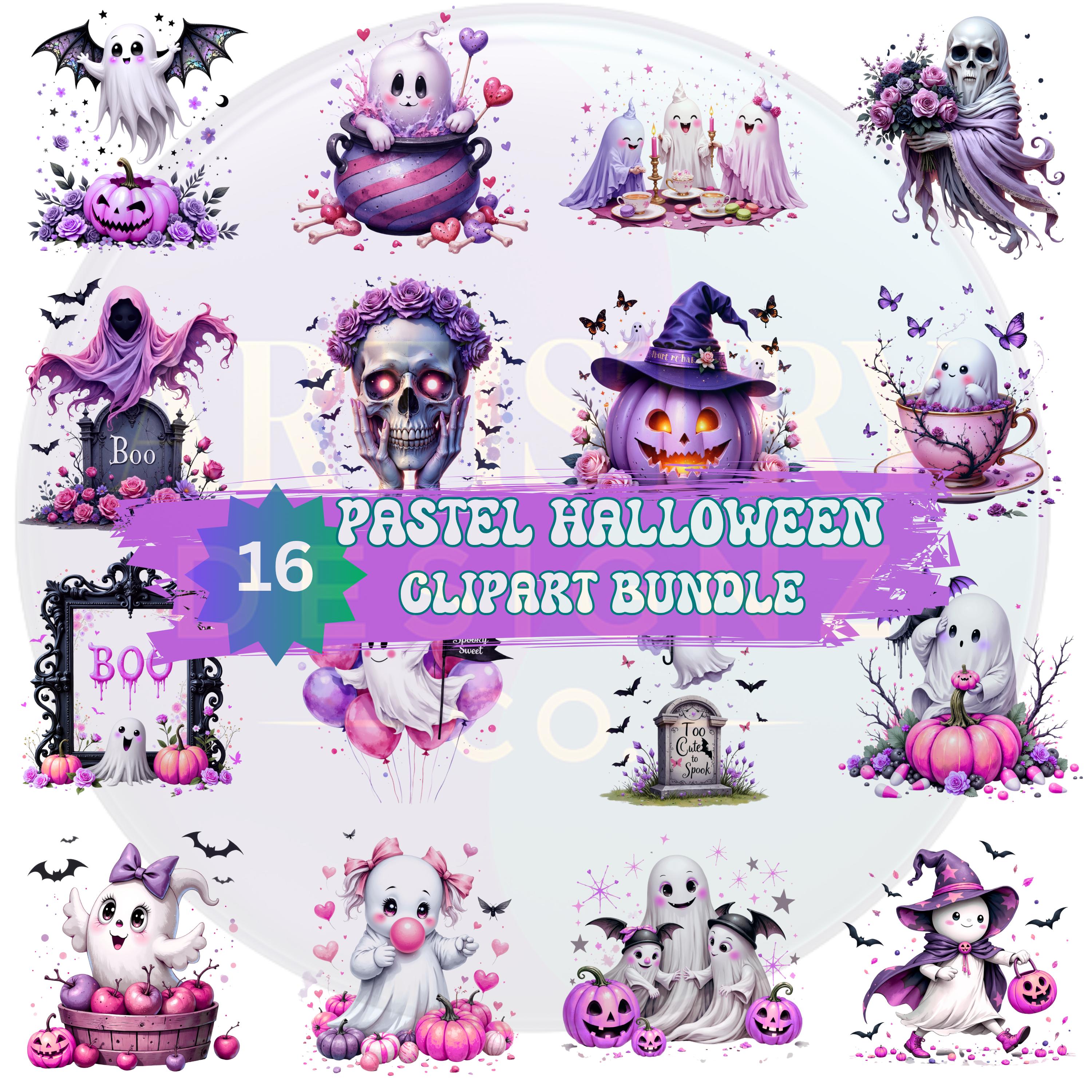 Pastel Halloween Ghost Clipart Bundle for Sublimation, Cute Halloween ...