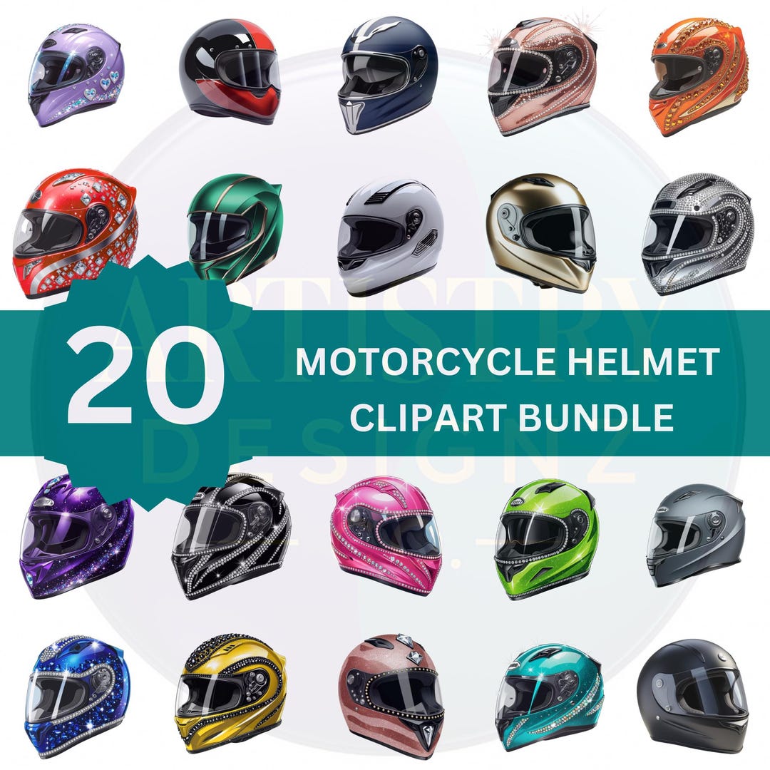Motorcycle Helmet Clipart Bundle for Biker Crafts, Racing Party Decor ...