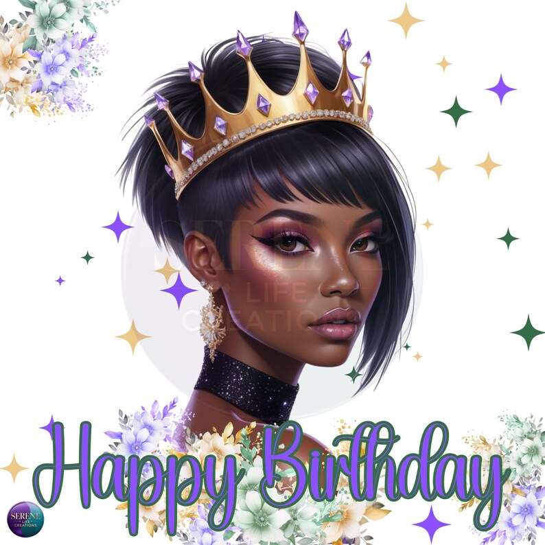 Birthday Queen Clipart Bundle 12 Elegant Happy Birthday Black Girl ...