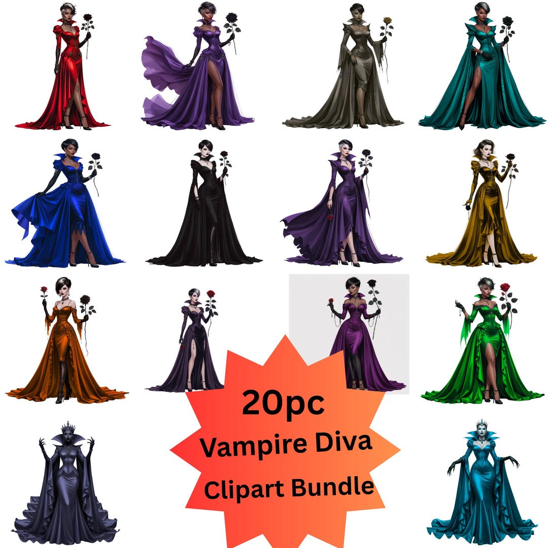 Halloween Vampire Woman Clipart Bundle Gothic Fashion Pngs for ...