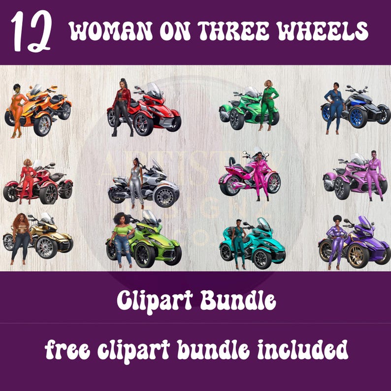 Women on Three Wheels Clipart Bundle Baddie Black Women on Trikes PNG ...