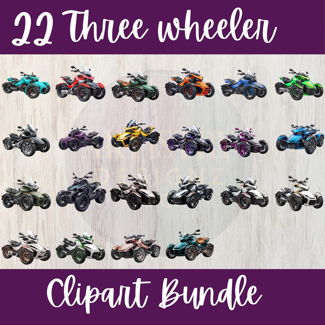 Three Wheeler Motorcycle Clipart Bundle for Sublimation, 22 Png Trike ...
