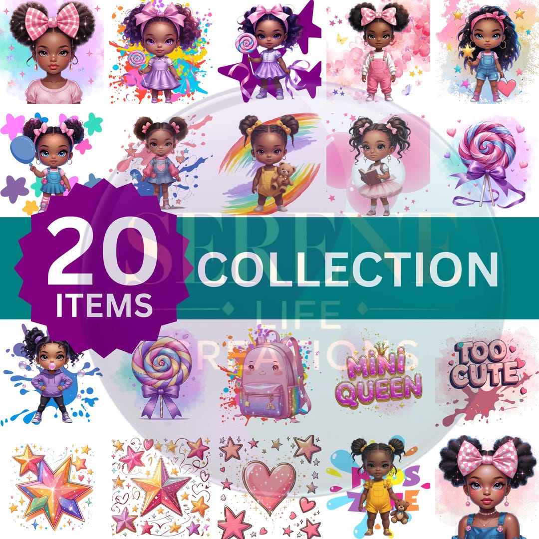 Mini Diva Bundle |20 PNG Cute Girls Clipart Set Kids Fashion, Candy ...