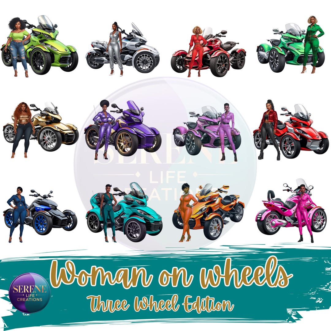 Woman on Wheels Three Wheel Clipart Bundle Baddie Black Women on Trikes ...