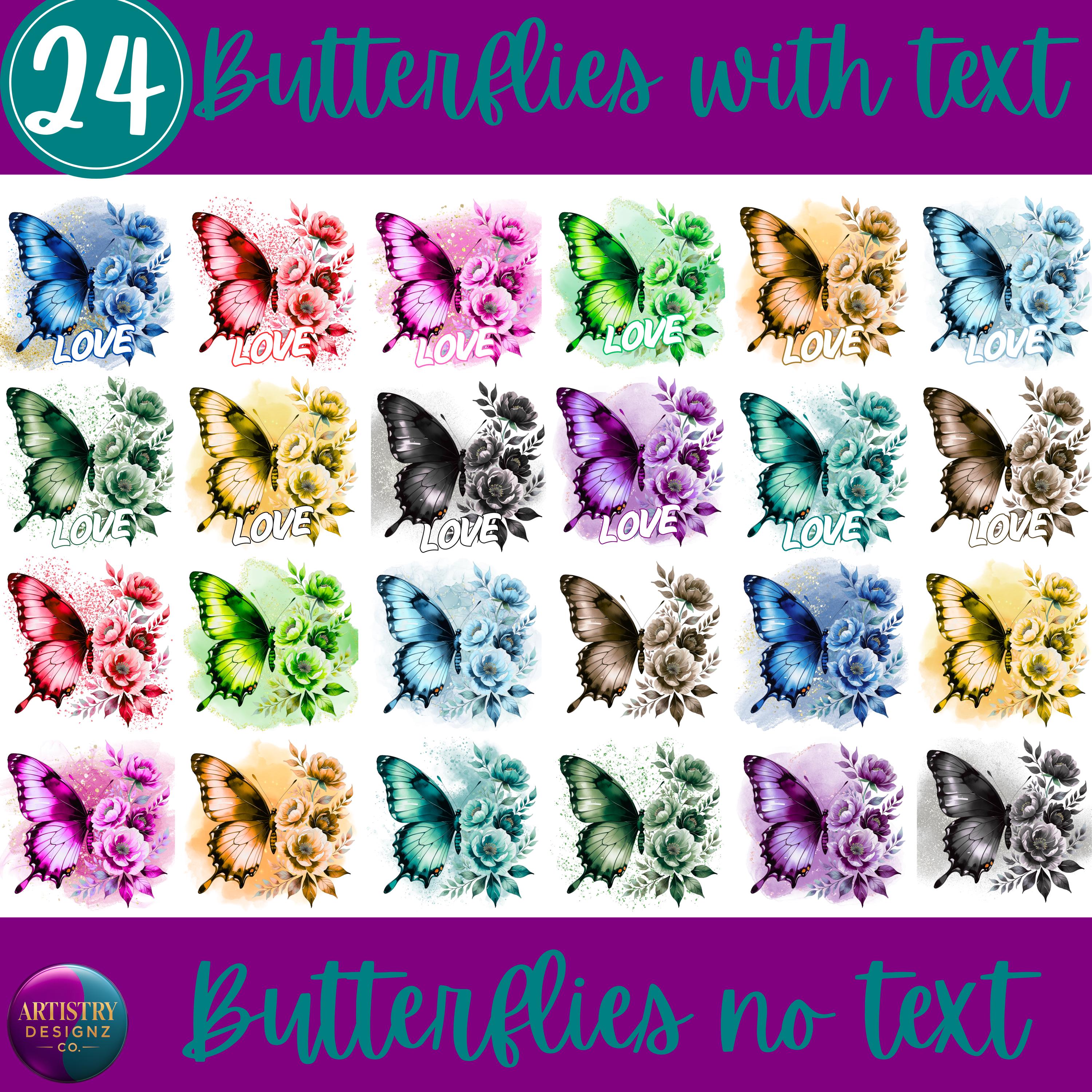 Watercolor Butterfly Floral Clipart Set | Love Text & No Text Pngs ...