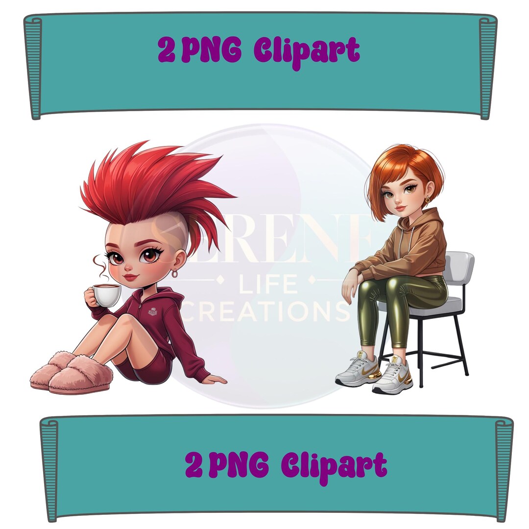 Chibi Confident Girl Clipart Set | Edgy Sporty PNG Characters for ...