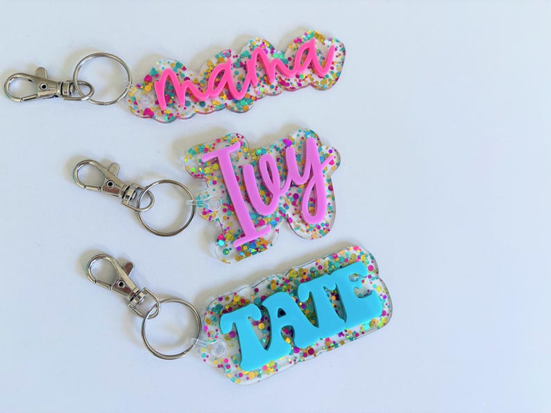 Confetti Glitter Name Keychains / Personalized Backpack Tag / Purse ...
