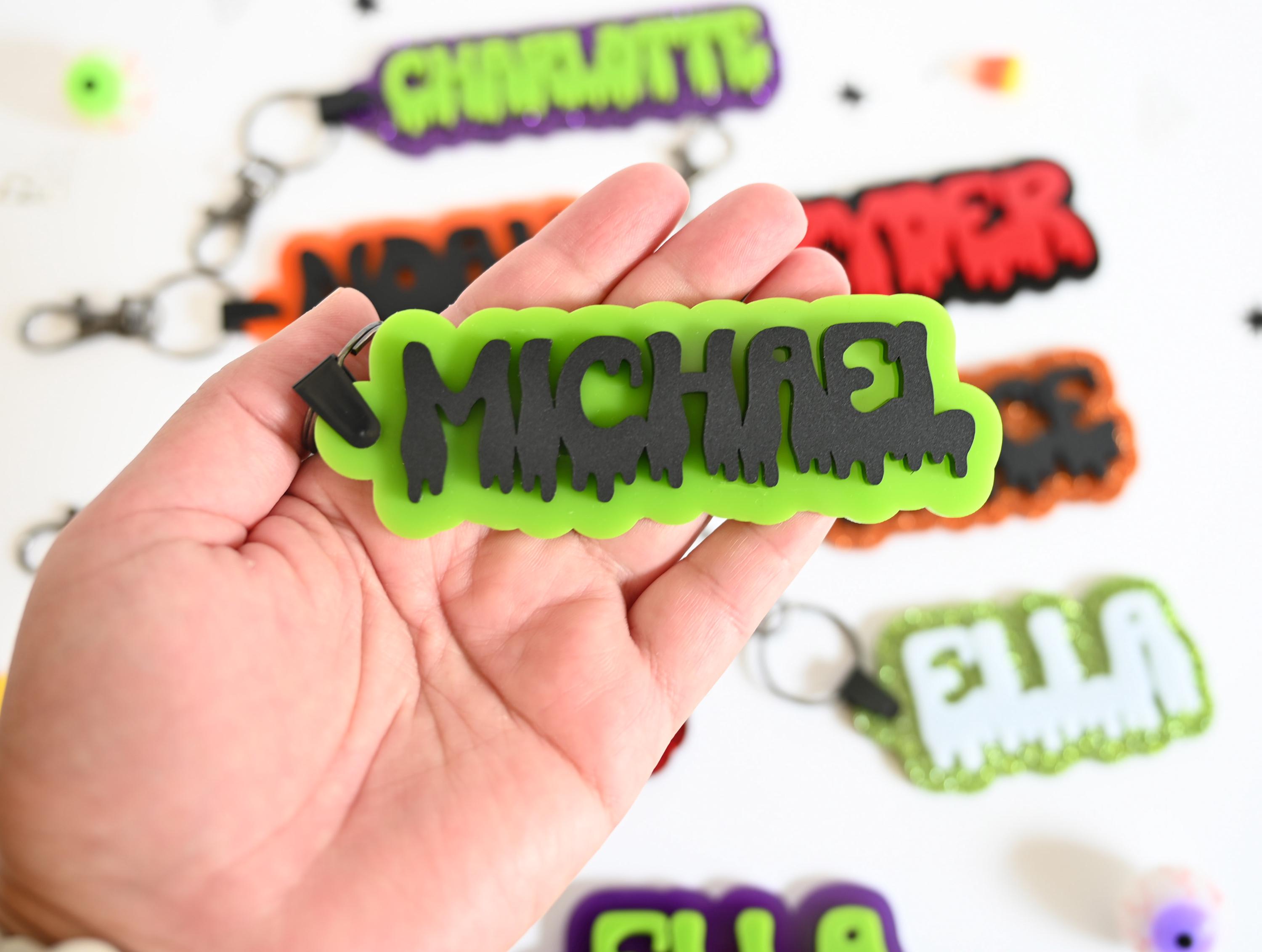 Personalized Spooky Drip Name Keychain | Halloween Backpack Tag - Etsy