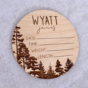 Baby Birth Stats Sign With Trees / Wooden Birth Announcement Circle ...