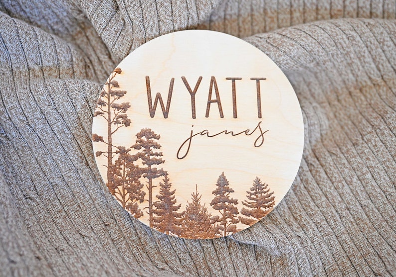 Baby Name Announcement Sign With Trees / Wooden Birth - Etsy