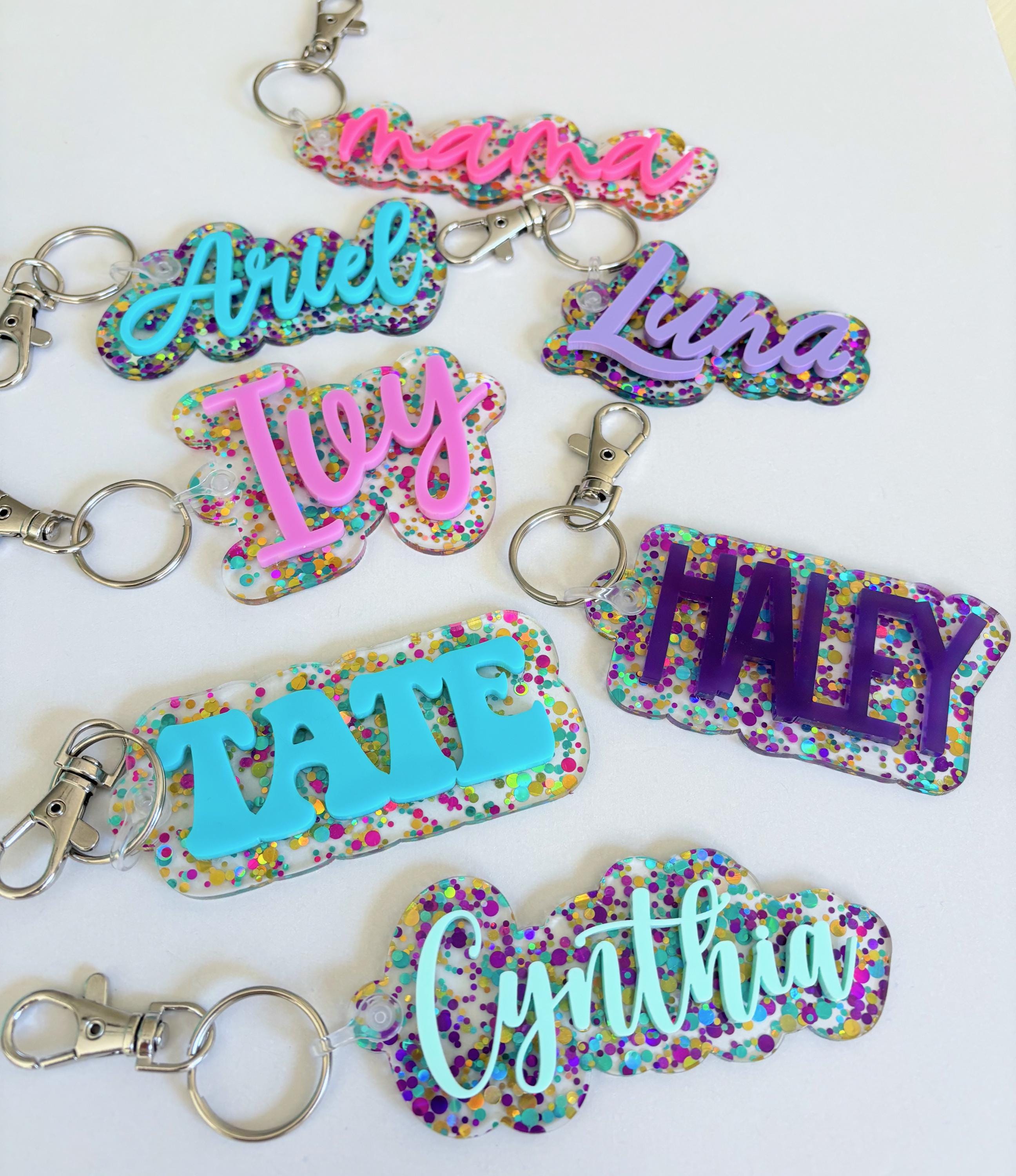Confetti Glitter Name Keychains / Personalized Backpack Tag / Purse ...