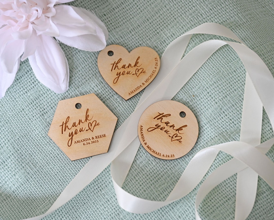Heart Shaped Wooden Wedding Favor Tags / Engraved Favor Tags / Rustic ...