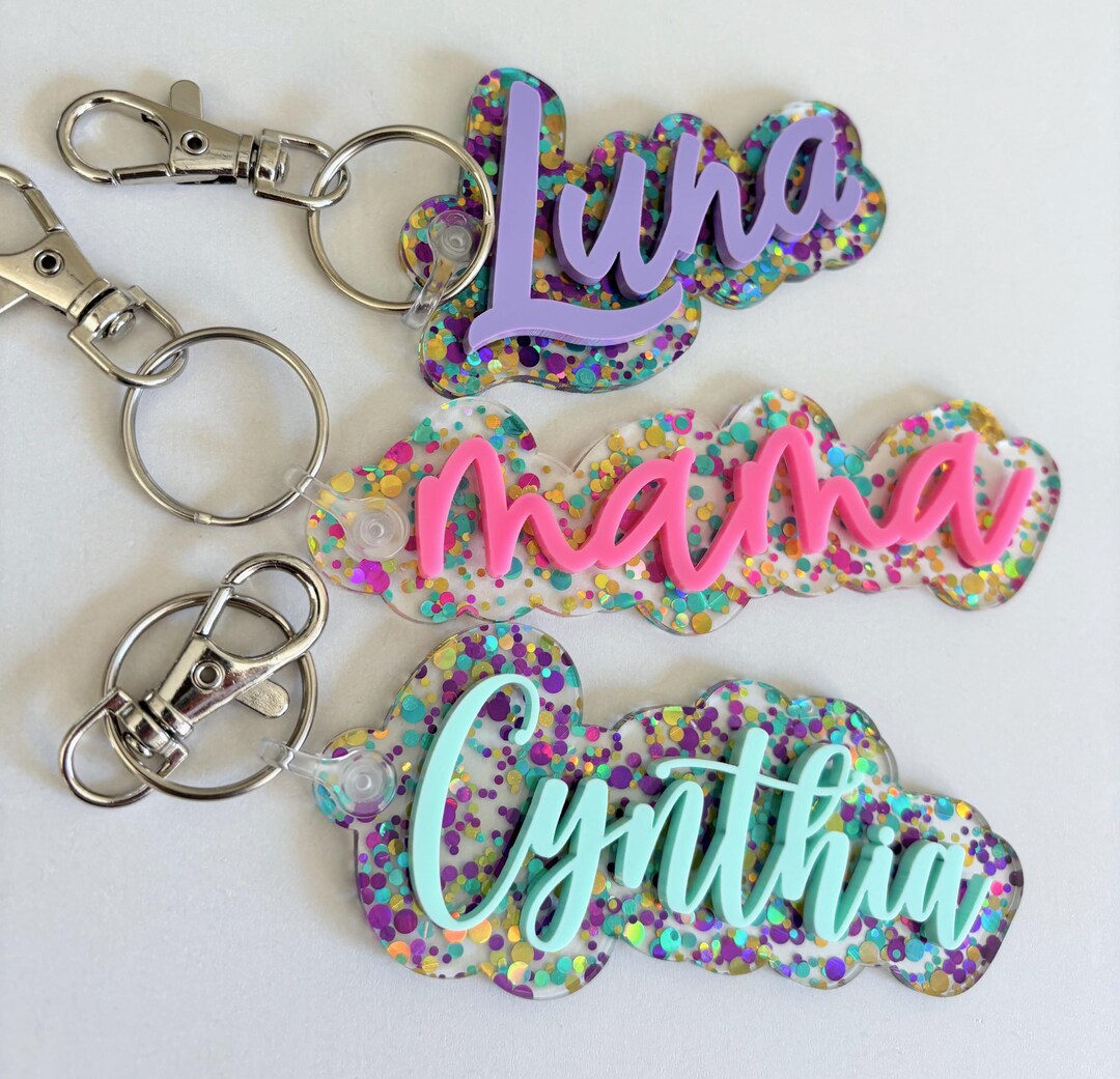 Confetti Glitter Name Keychains / Personalized Backpack Tag / Purse ...