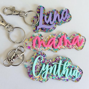 Confetti Glitter Name Keychains / Personalized Backpack Tag / Purse ...