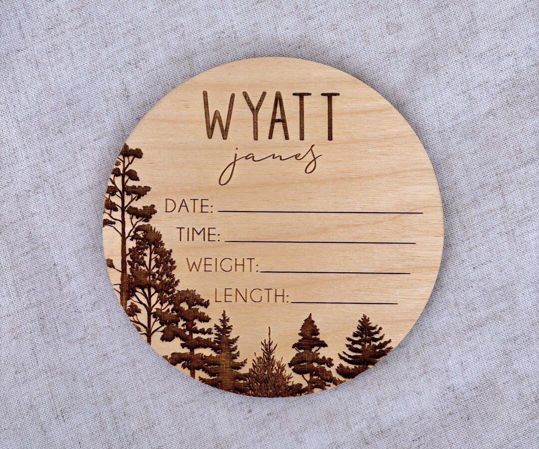 Baby Birth Stats Sign With Trees / Wooden Birth Announcement Circle ...