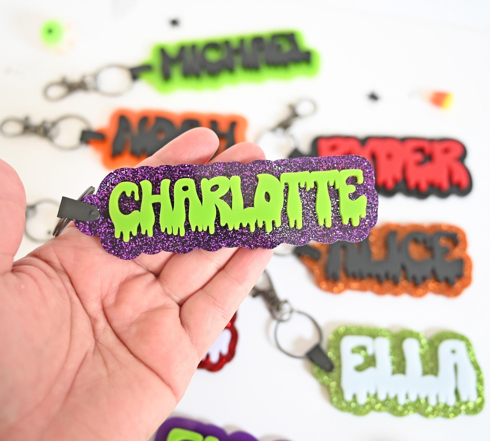 Personalized Spooky Drip Name Keychain | Halloween Backpack Tag - Etsy