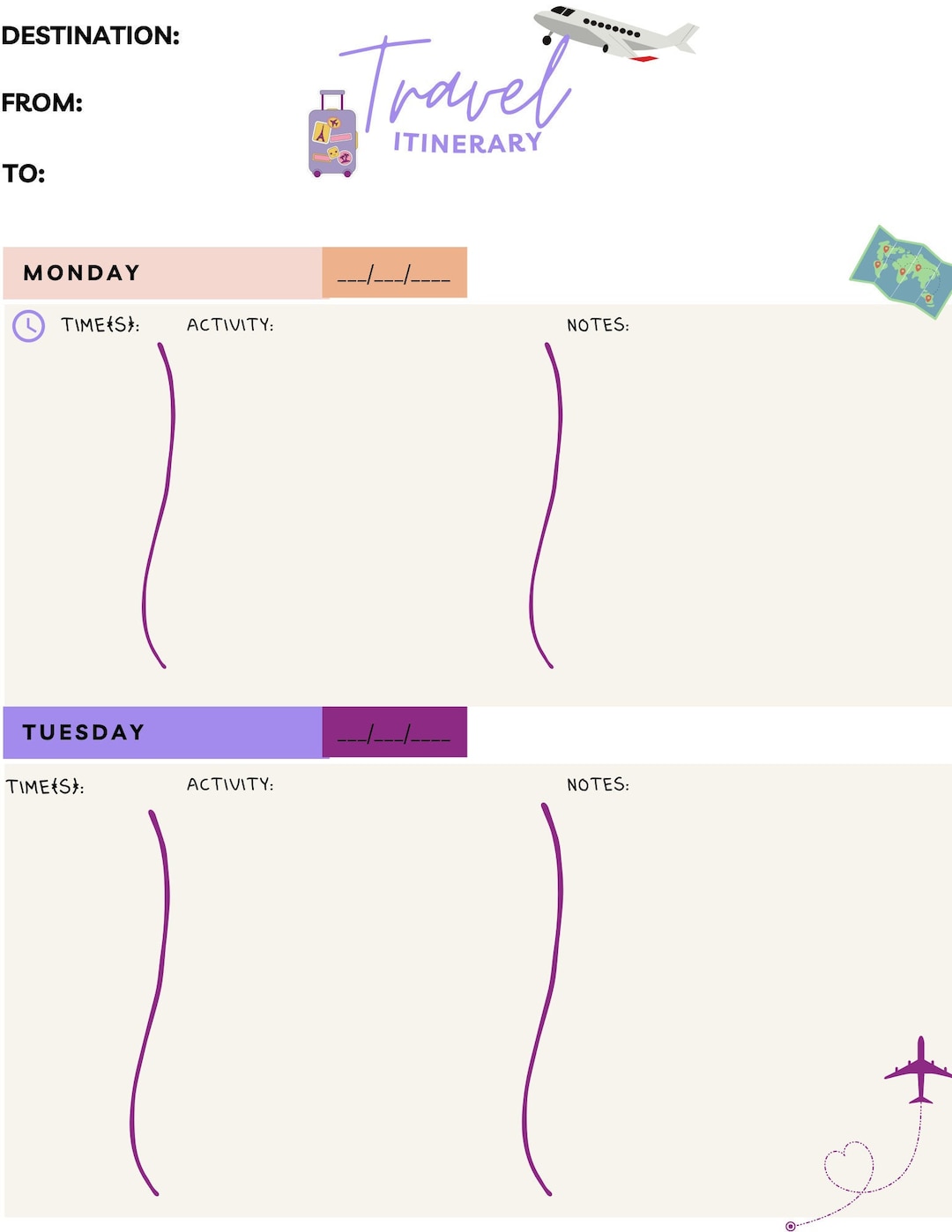 Travel Itinerary, Daily Itinerary, Instant Download, Printable ...